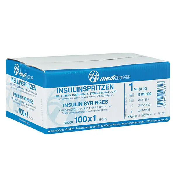 Mediware® Insulinspritzen 1 ml U40 - 3-teilig - 100 Stück | rewa-shop ...